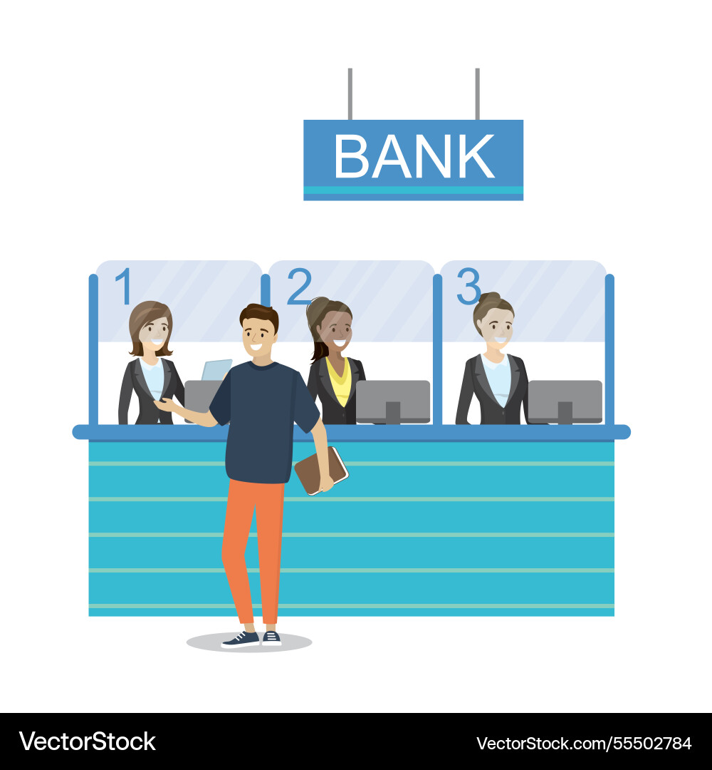 Caucasian male client standing and talking Vector Image