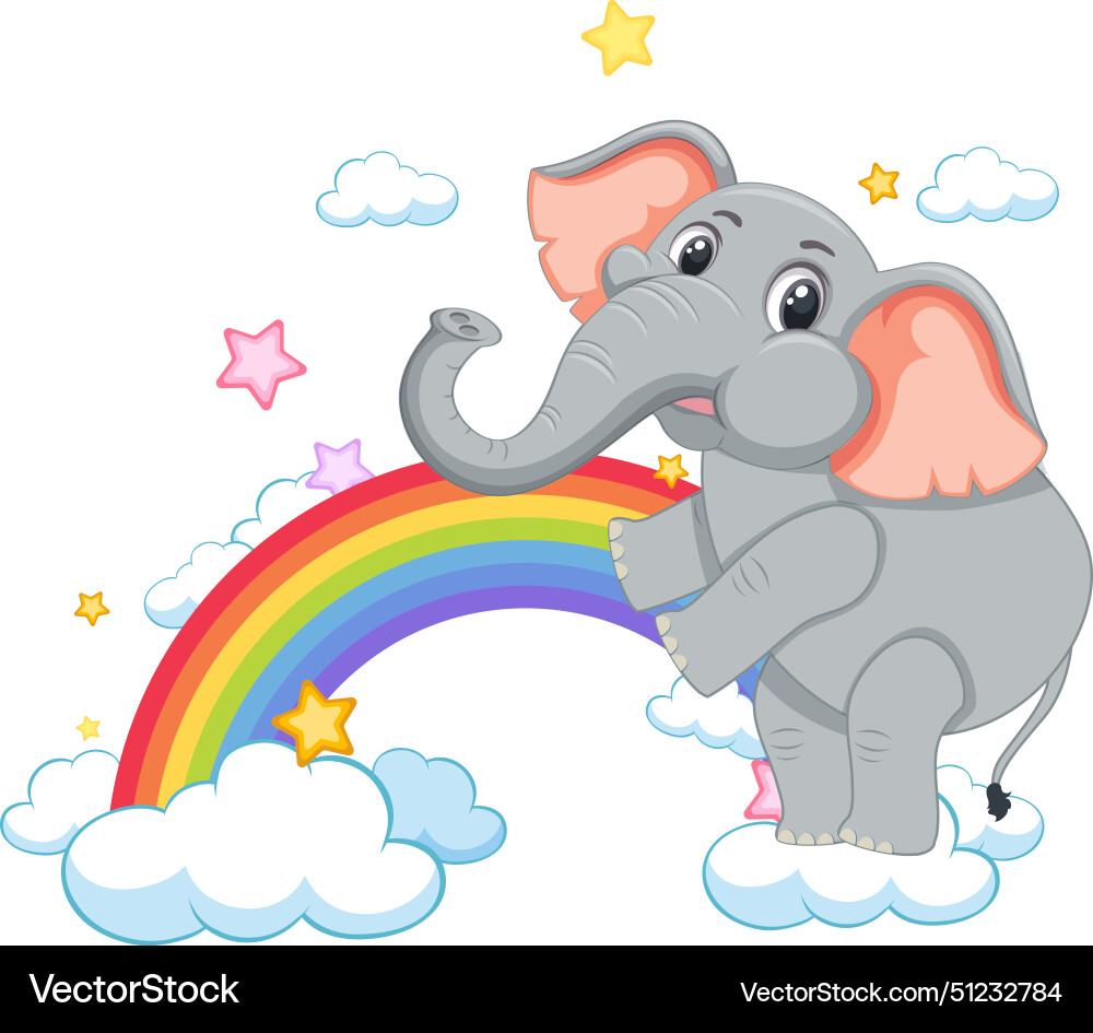 Cheerful elephant balancing on a colorful rainbow Vector Image