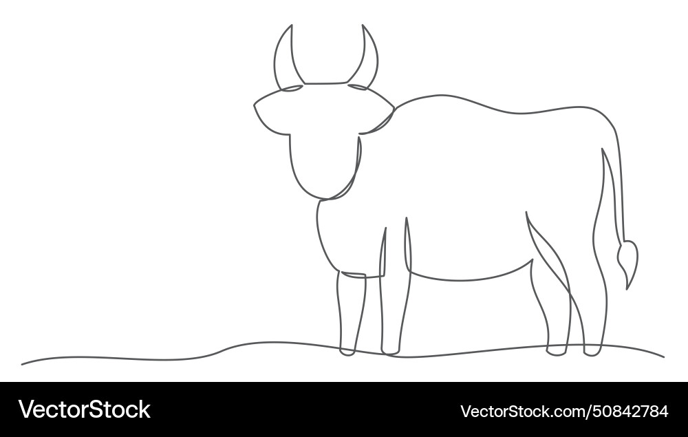 Cow one line drawing isolated on white background Vector Image