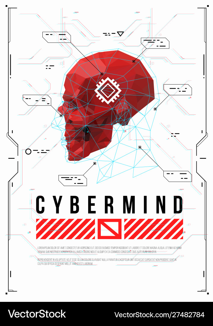 Cyber mind concept poster with low poly head Vector Image