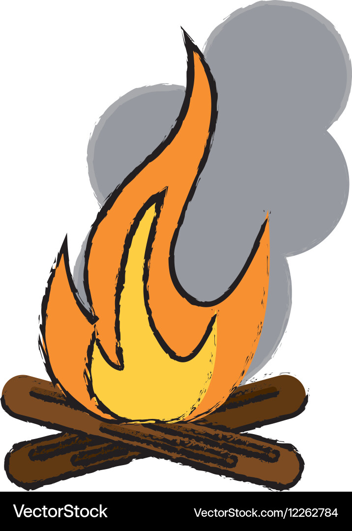 Drawing campfire woods camping Royalty Free Vector Image
