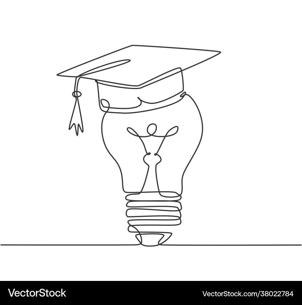 One single line drawing light bulb wearing Vector Image