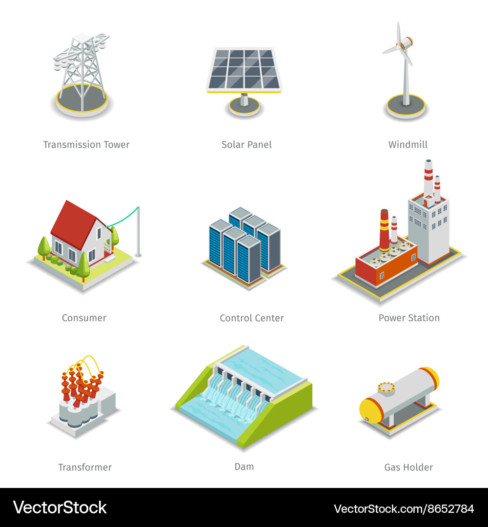 Smart grid elements power items set Royalty Free Vector