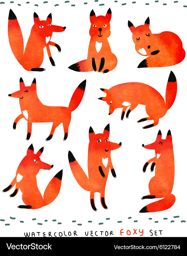 Watercolor foxy set Royalty Free Vector Image - VectorStock