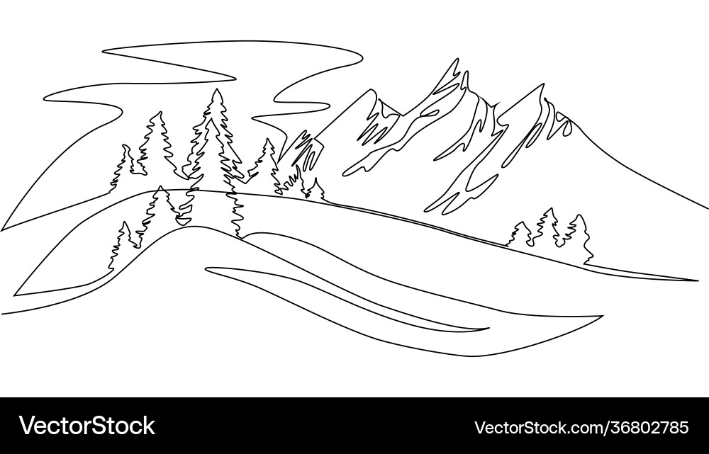 Continuous line drawing landscape mountains Vector Image