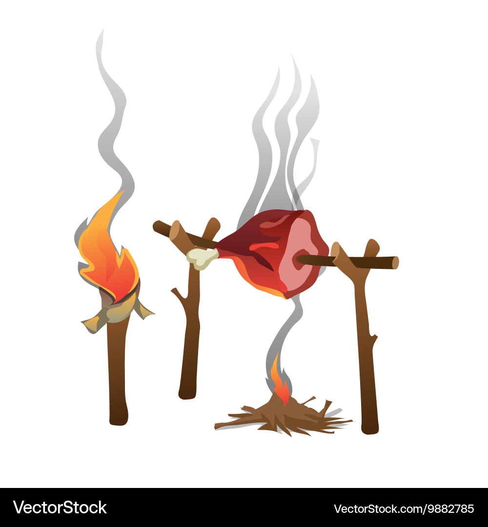 Ham roasted on fire and torch food Royalty Free Vector Image
