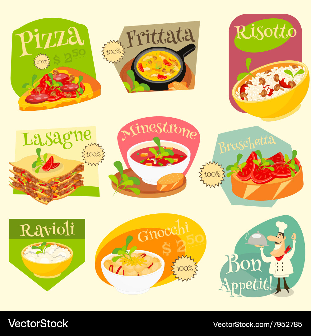 Italian food labels Royalty Free Vector Image - VectorStock