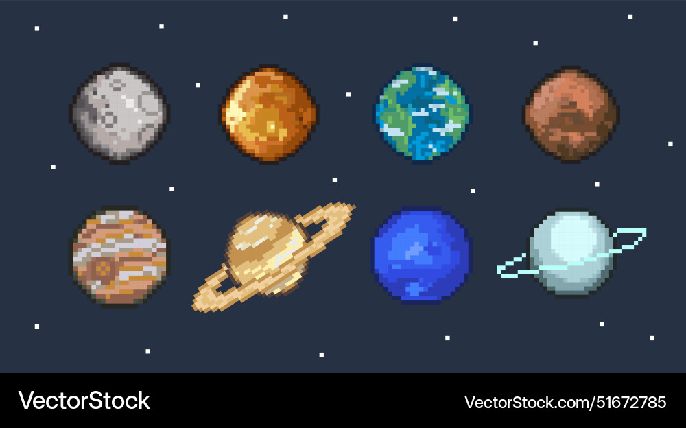 Pixel art planet Royalty Free Vector Image - VectorStock