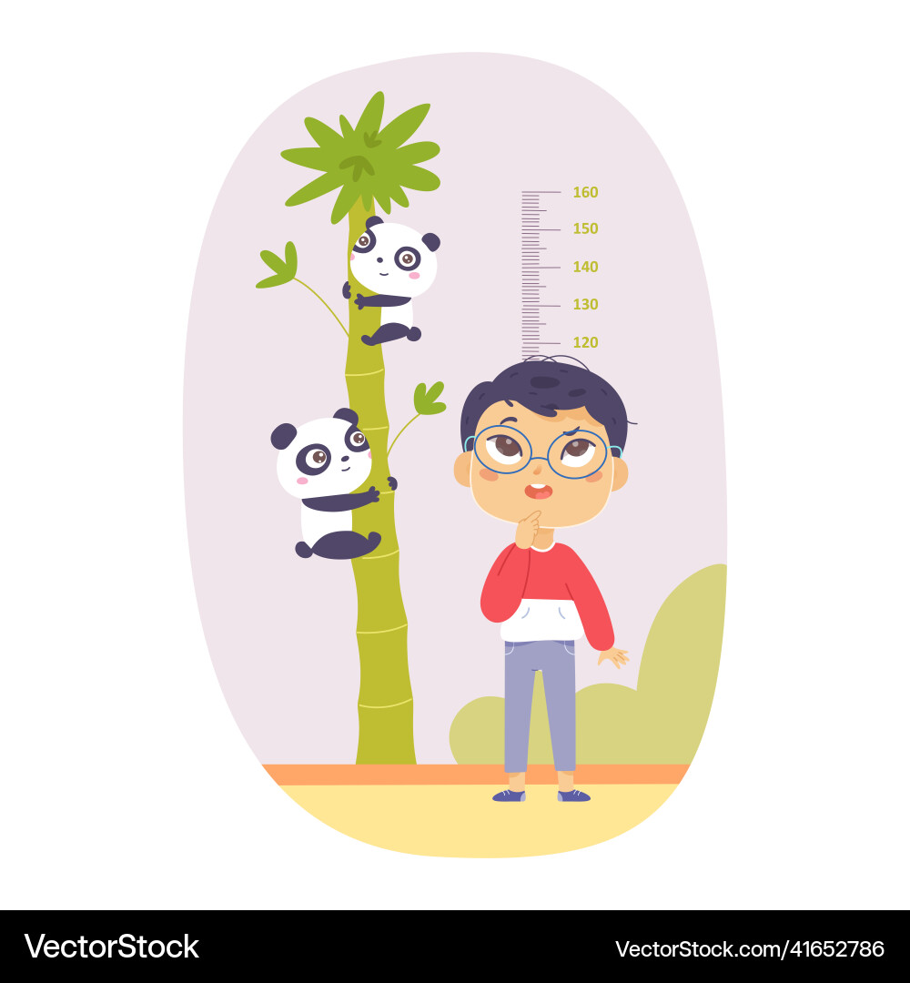Boy measuring height kid with glasses standing Vector Image