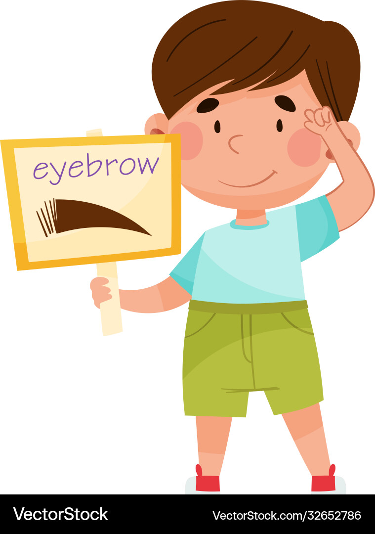 Funny boy holding flashcard with eyebrow image Vector Image