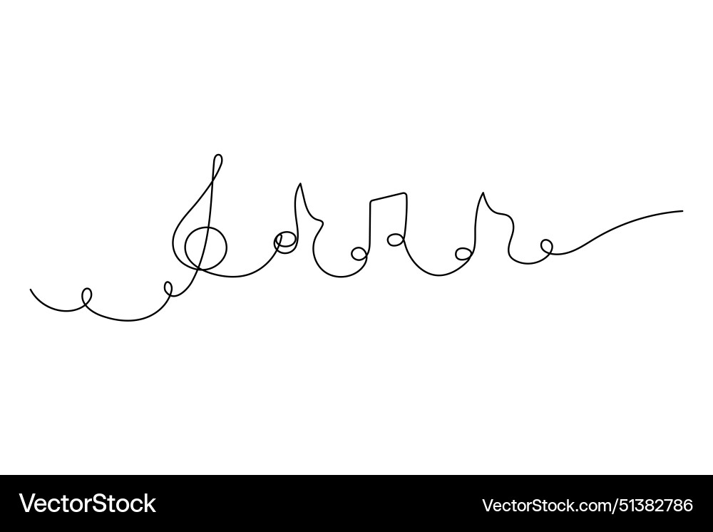 One line musical notes and treble clef Royalty Free Vector