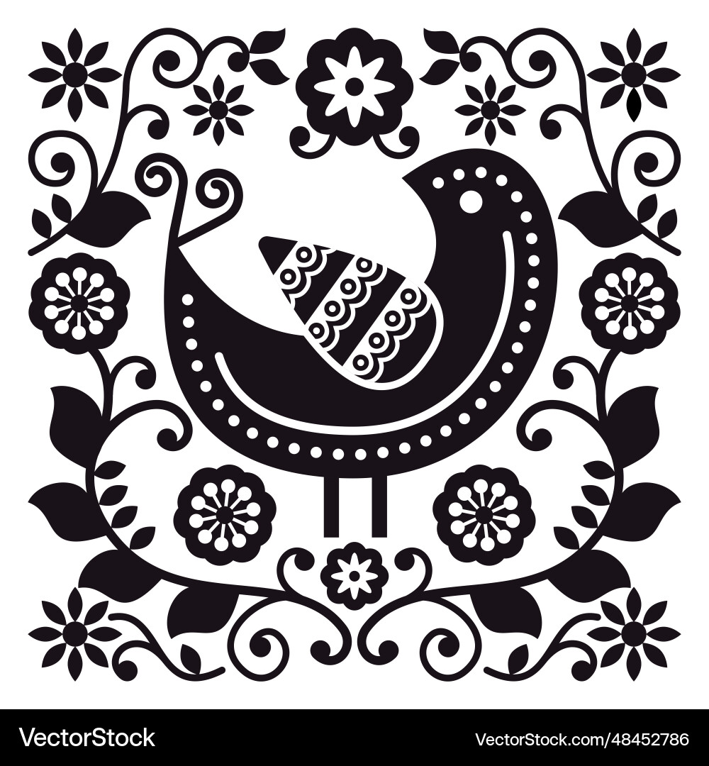 Scandinavian folk art design with bird Royalty Free Vector