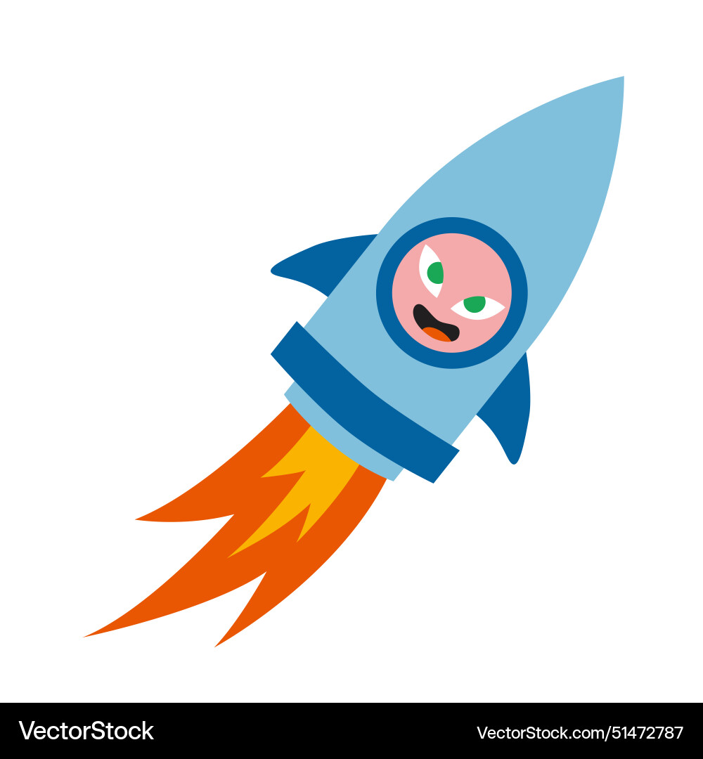 A rocket taking off with cheerful face Royalty Free Vector