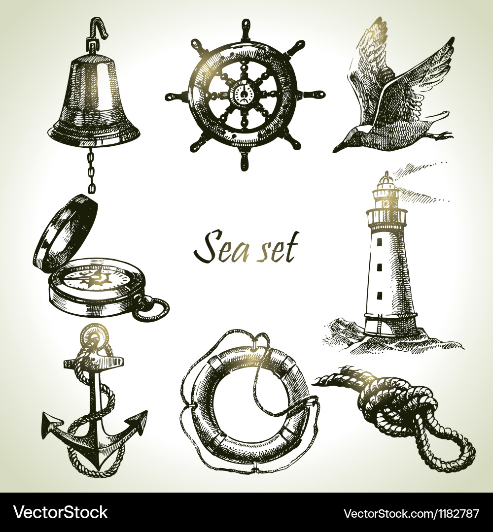 Sea set of nautical design elements Royalty Free Vector