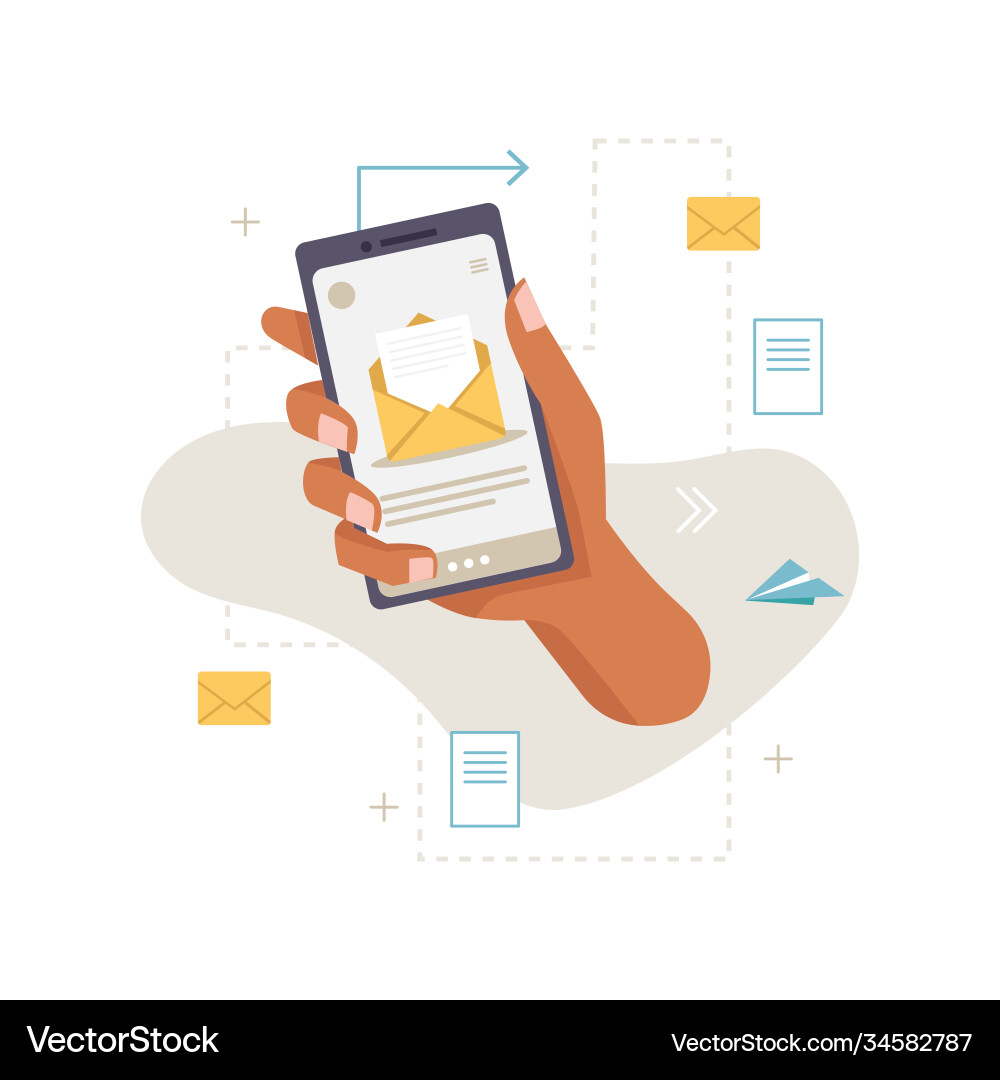 Smartphone in hand business letter message sms Vector Image