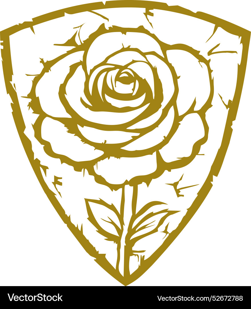 Hand drawn rose flower inside a shield Royalty Free Vector