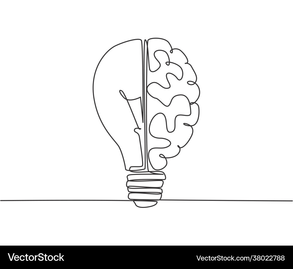 Single continuous line drawing half light bulb Vector Image