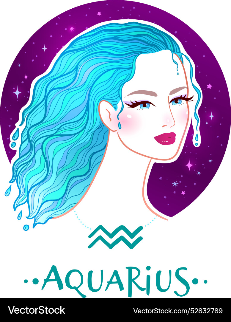 Aquarius zodiac sign female portrait Royalty Free Vector