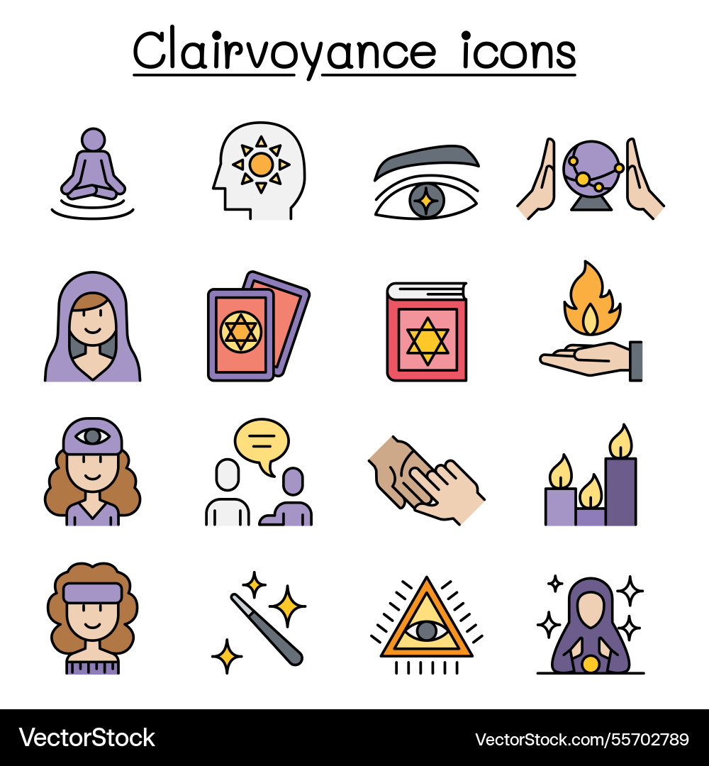 Clairvoyance fortune teller icon set in colorline Vector Image