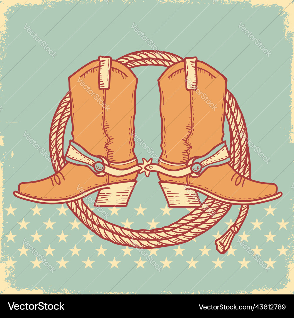 Cowboy boots card hand drawn Royalty Free Vector Image