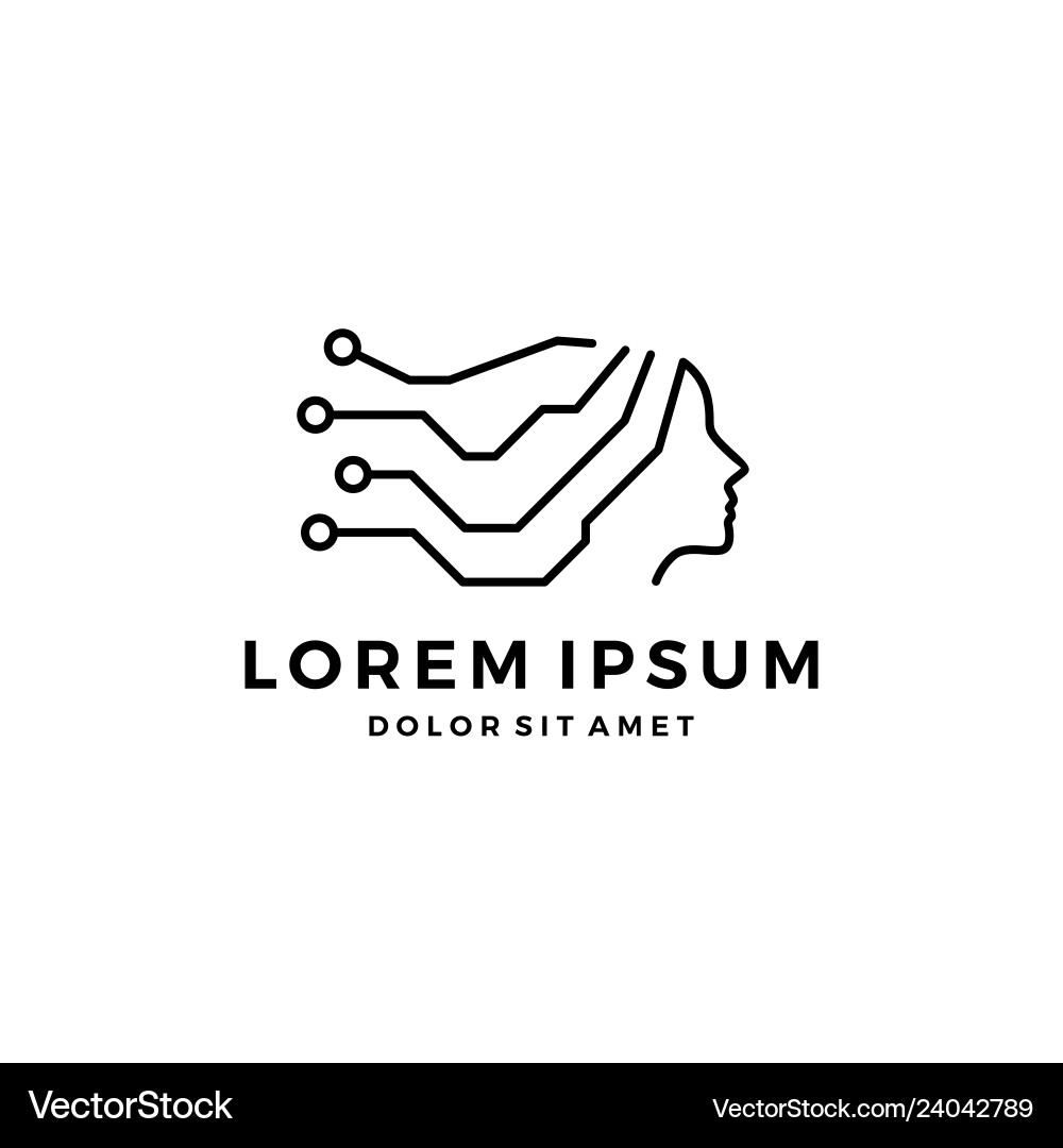 Girl tech digital logo line side view Royalty Free Vector