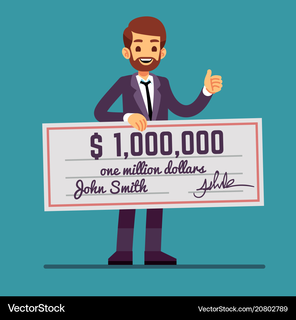 Happy Man Holding Million Dollar Check Royalty Free Vector