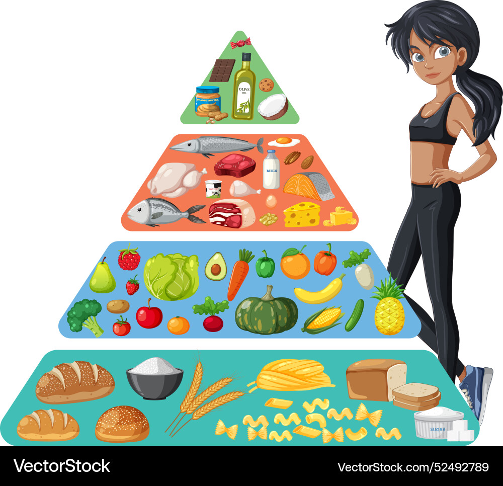 Healthy eating guide with food pyramid Royalty Free Vector