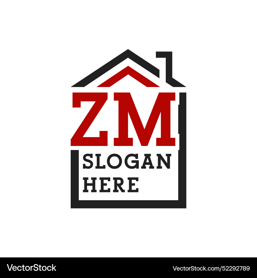 Initial zm house logo for roofing letter real Vector Image