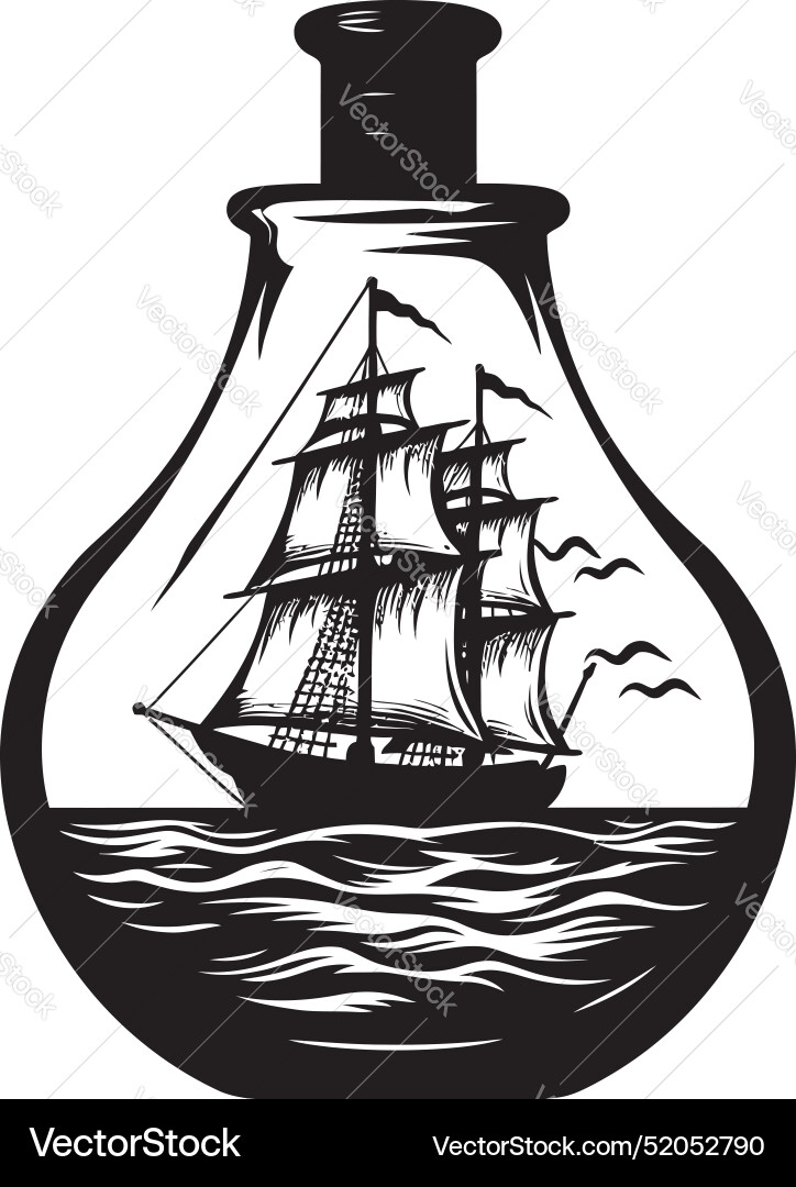Bottled brigantine iconic black logo design Vector Image