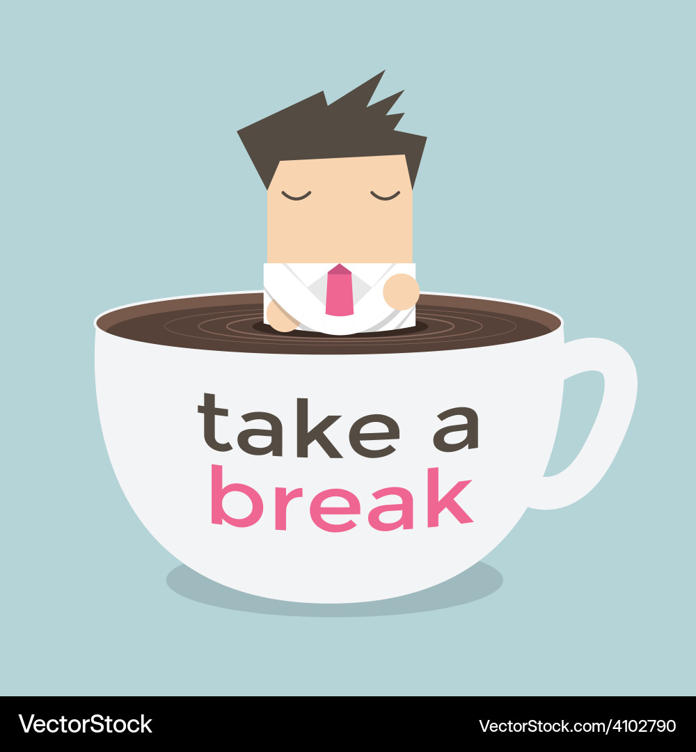 Businessman take a break in coffee cup Royalty Free Vector