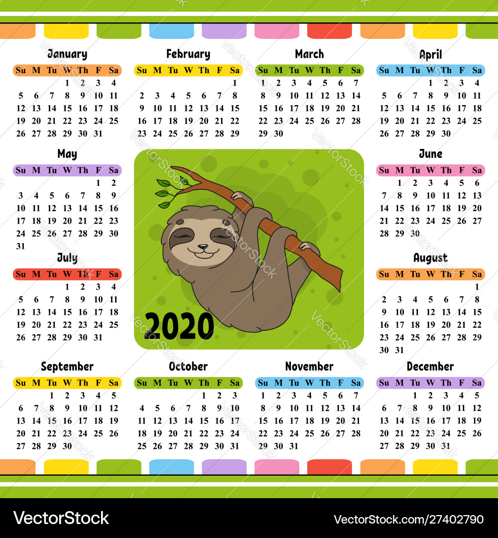 Calendar for 2020 with a cute character fun Vector Image