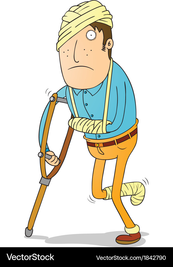 Cartoon Man with Crutches Royalty Free Vector Image