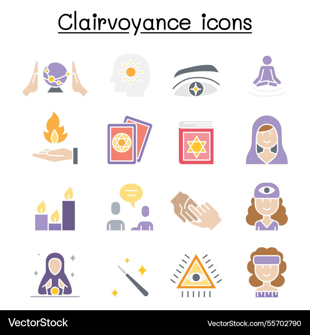 Clairvoyance fortune teller icon set in flat Vector Image