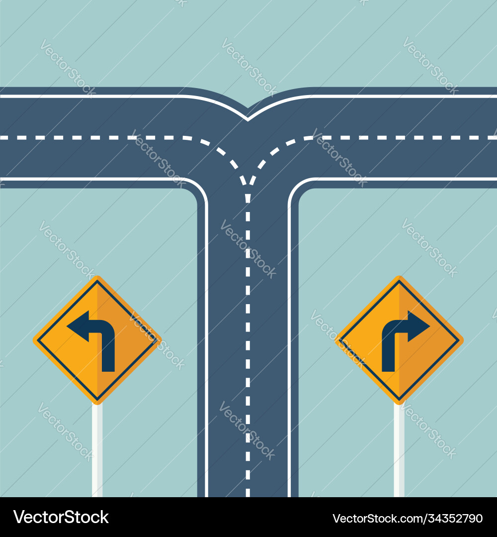 Crossroads with a road turn sign Royalty Free Vector Image