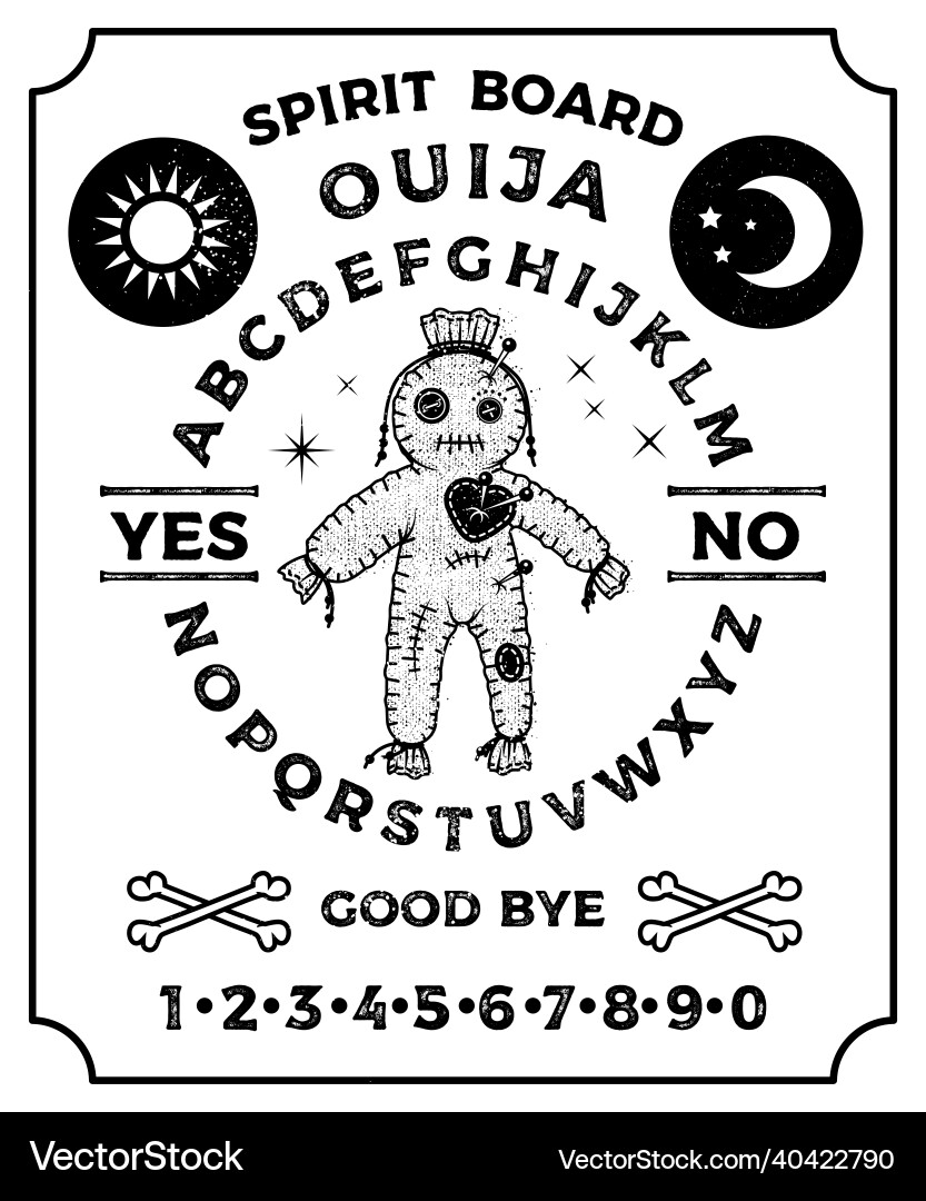 Ouija board with a voodoo doll occultism set Vector Image