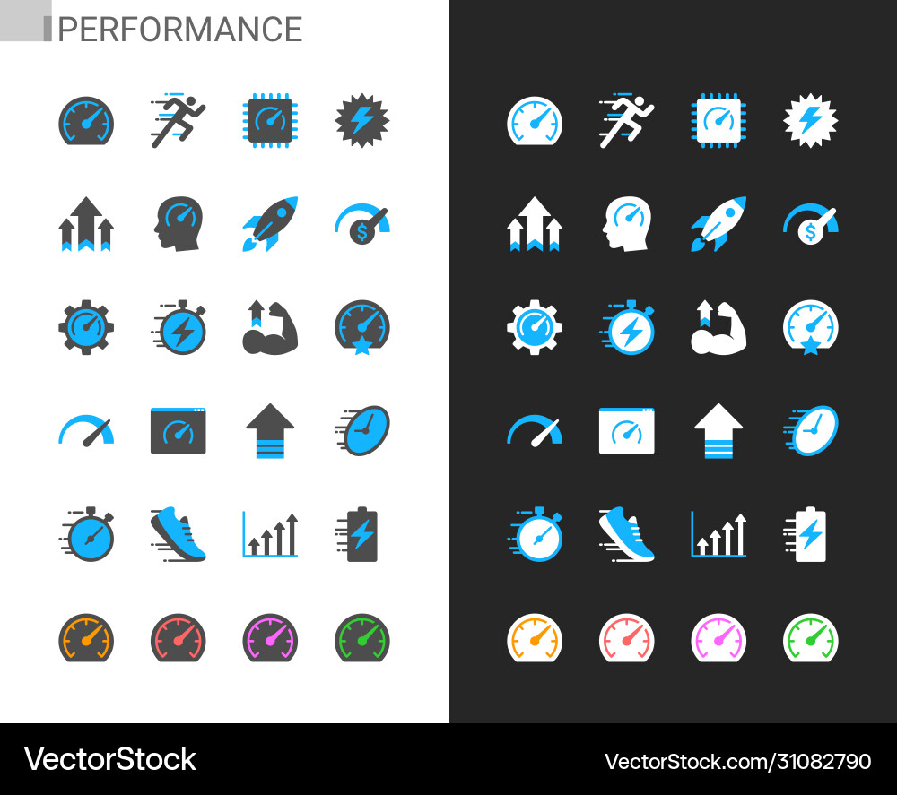 Performance icons light and dark theme Royalty Free Vector