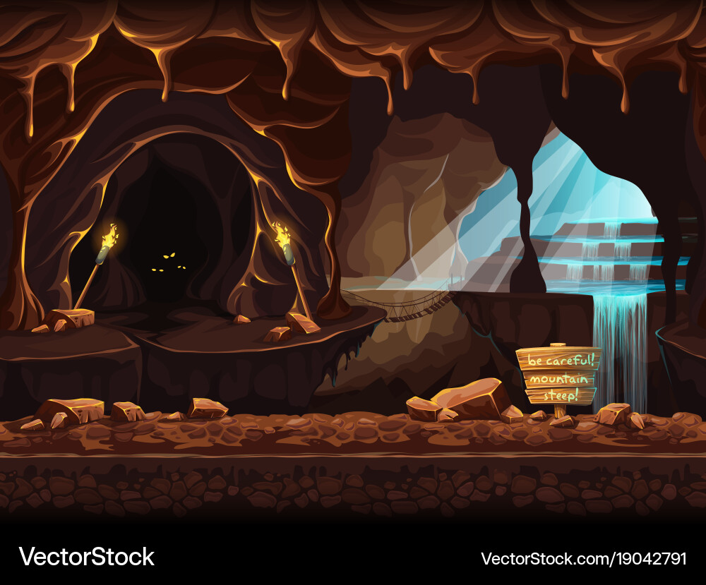 Fantasy cave with a sign and stones Royalty Free Vector