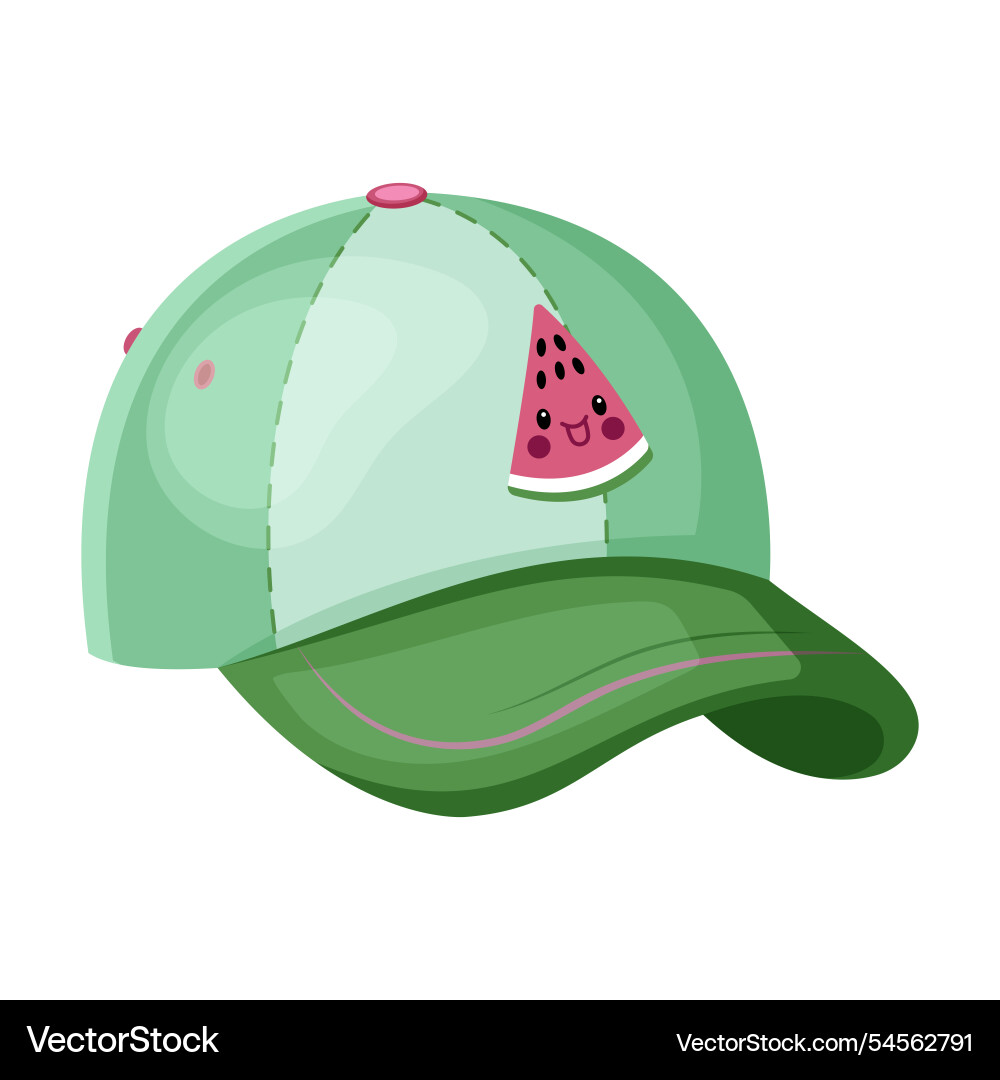 Green cap with watermelon design and cute face Vector Image