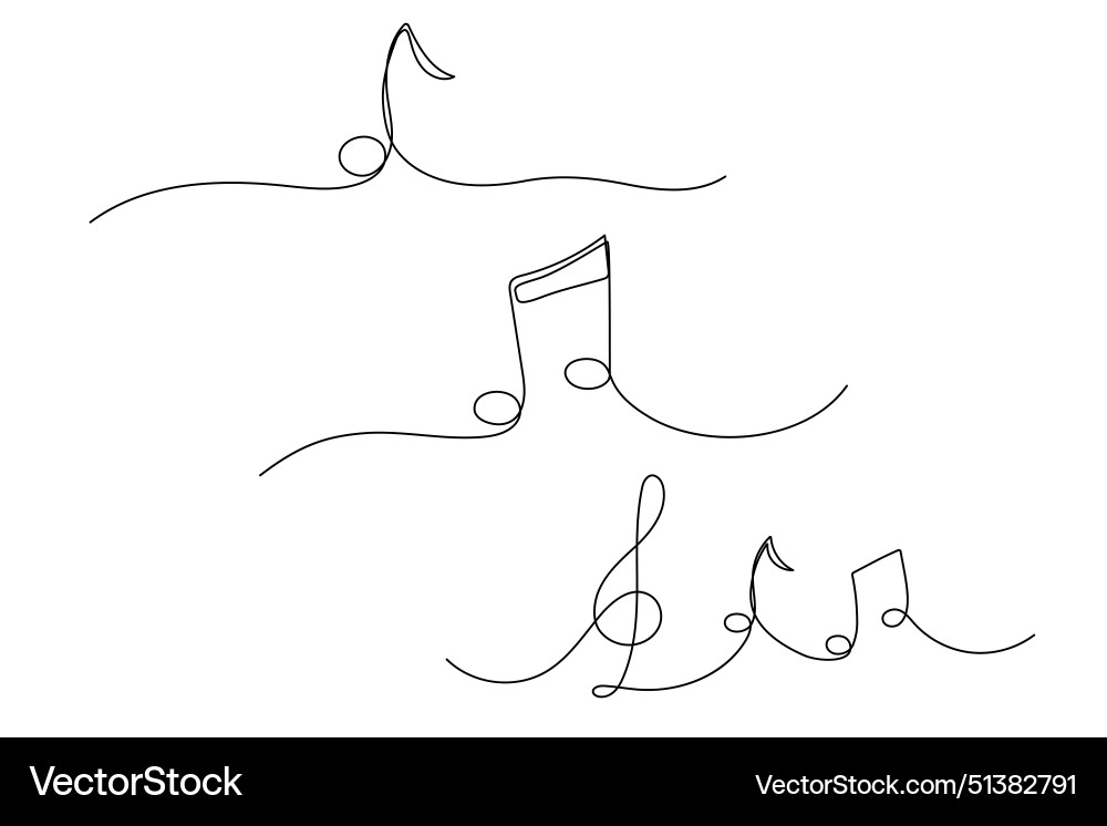 One line musical notes and treble clef outline Vector Image