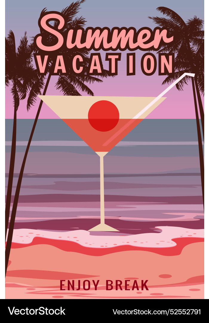 Poster summer vacation sea ocean sunset beach Vector Image