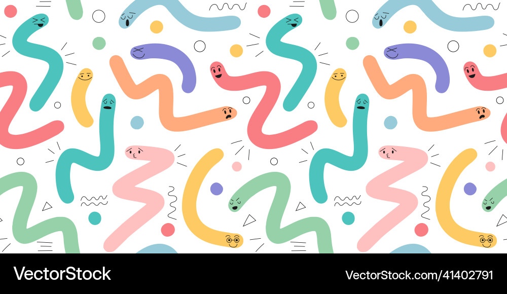Squiggle cute shapes with face emotions seamless Vector Image