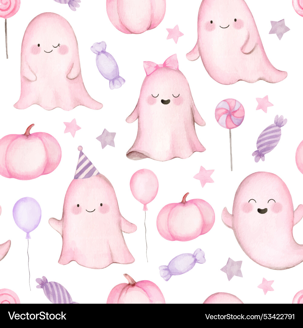 Watercolor pink halloween seamless pattern Vector Image