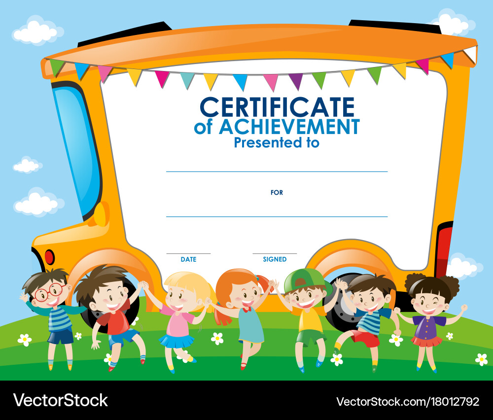 Certificate template with children and school bus Vector Image