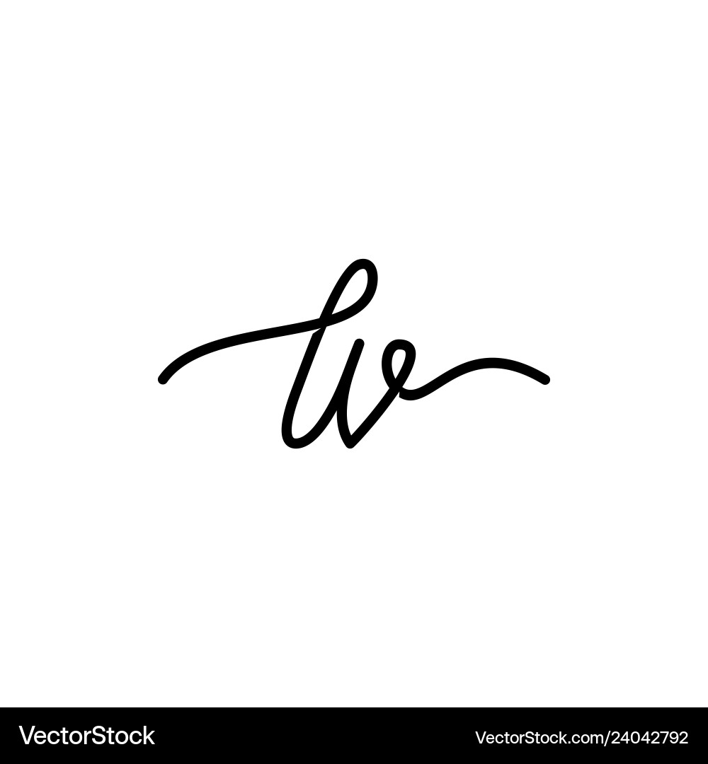 Lv signature initial letter logo monoline line Vector Image