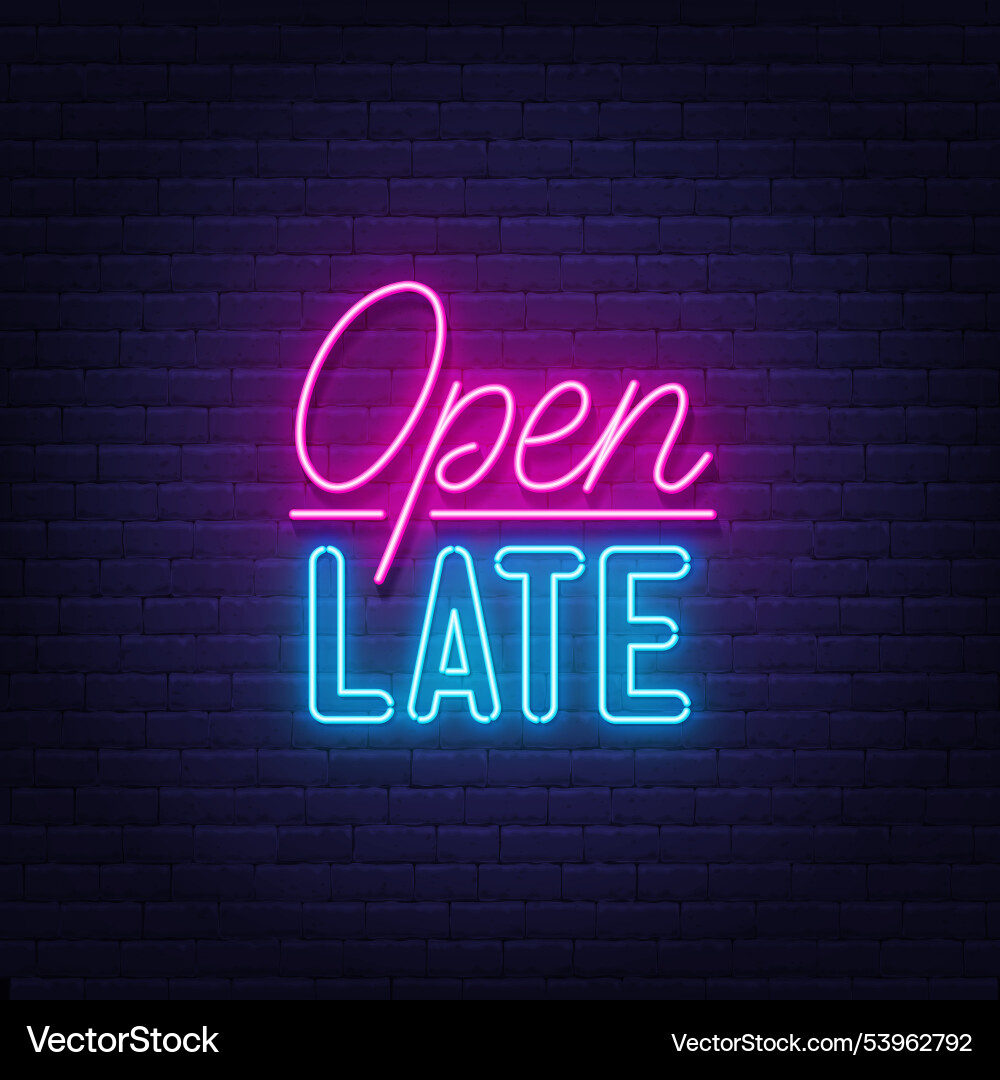 Neon Open Late Sign on Brick Wall Royalty Free Vector Image