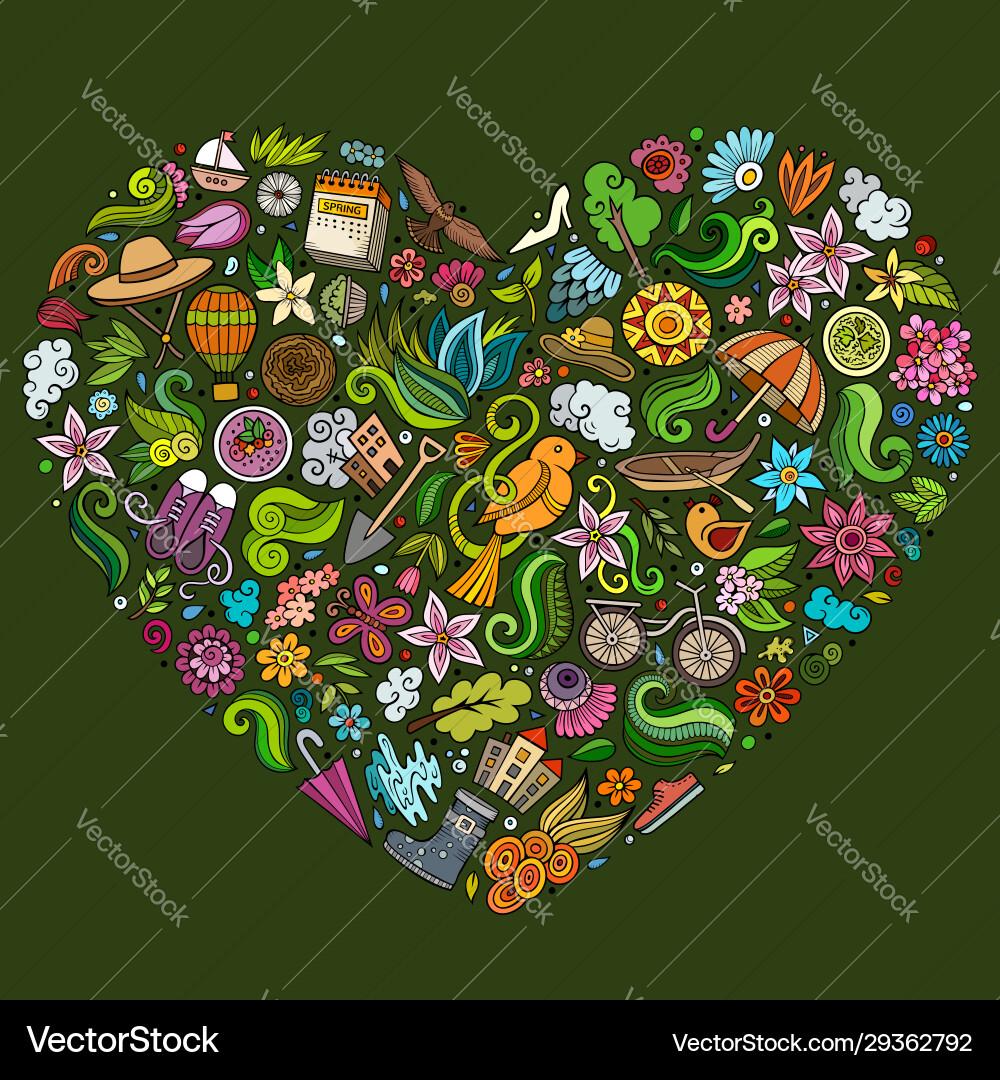 Spring Doodle Set - Floral Cartoon Royalty Free Vector Image