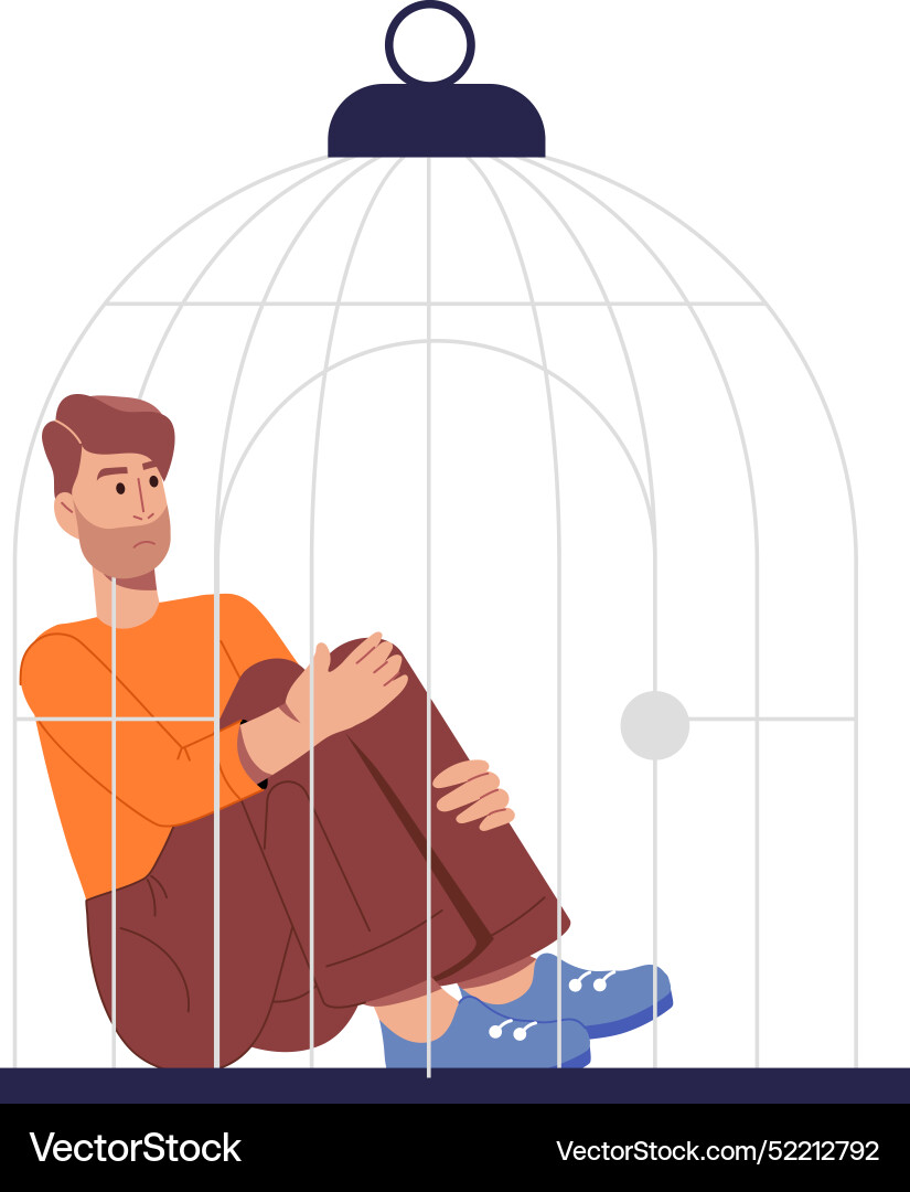 Webflat style showing a caged person Royalty Free Vector