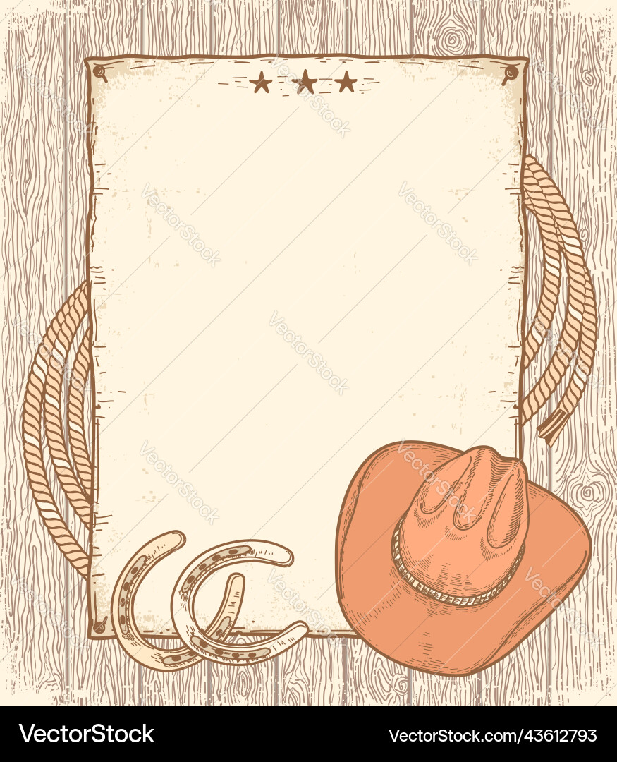Cowboy paper background hand drawn color Vector Image