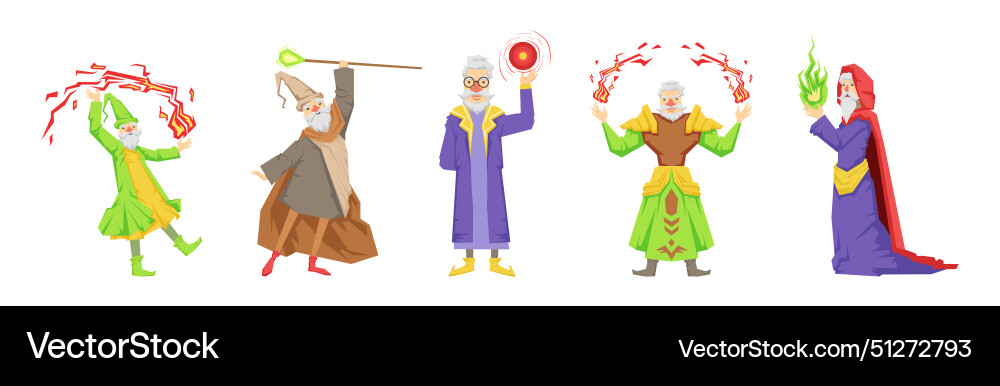 Different wizard male character in robe do spell Vector Image