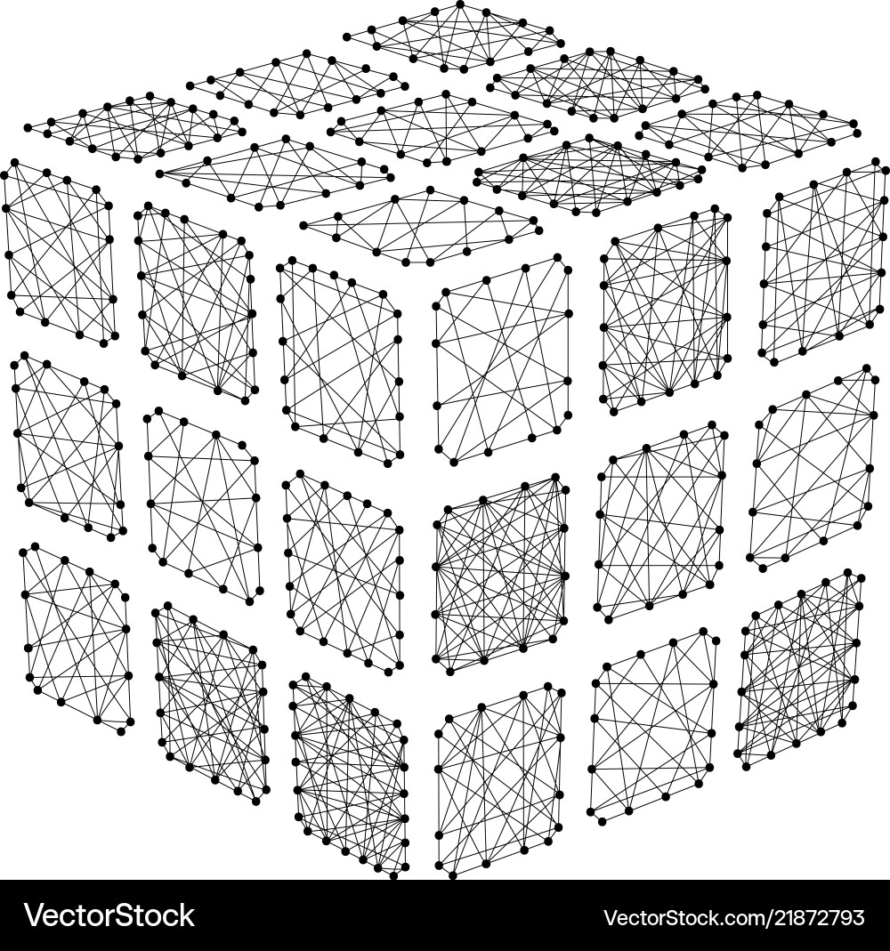 Disassembled Rubik's Cube - Abstract Polygon Vector Image